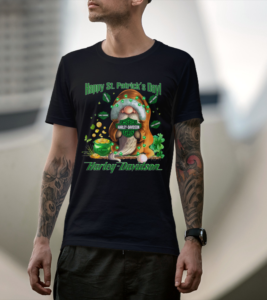 Happy St. Patrick's Day Harley Davidson Motorcycles Leprechaun Coin Clover T-Shirt
