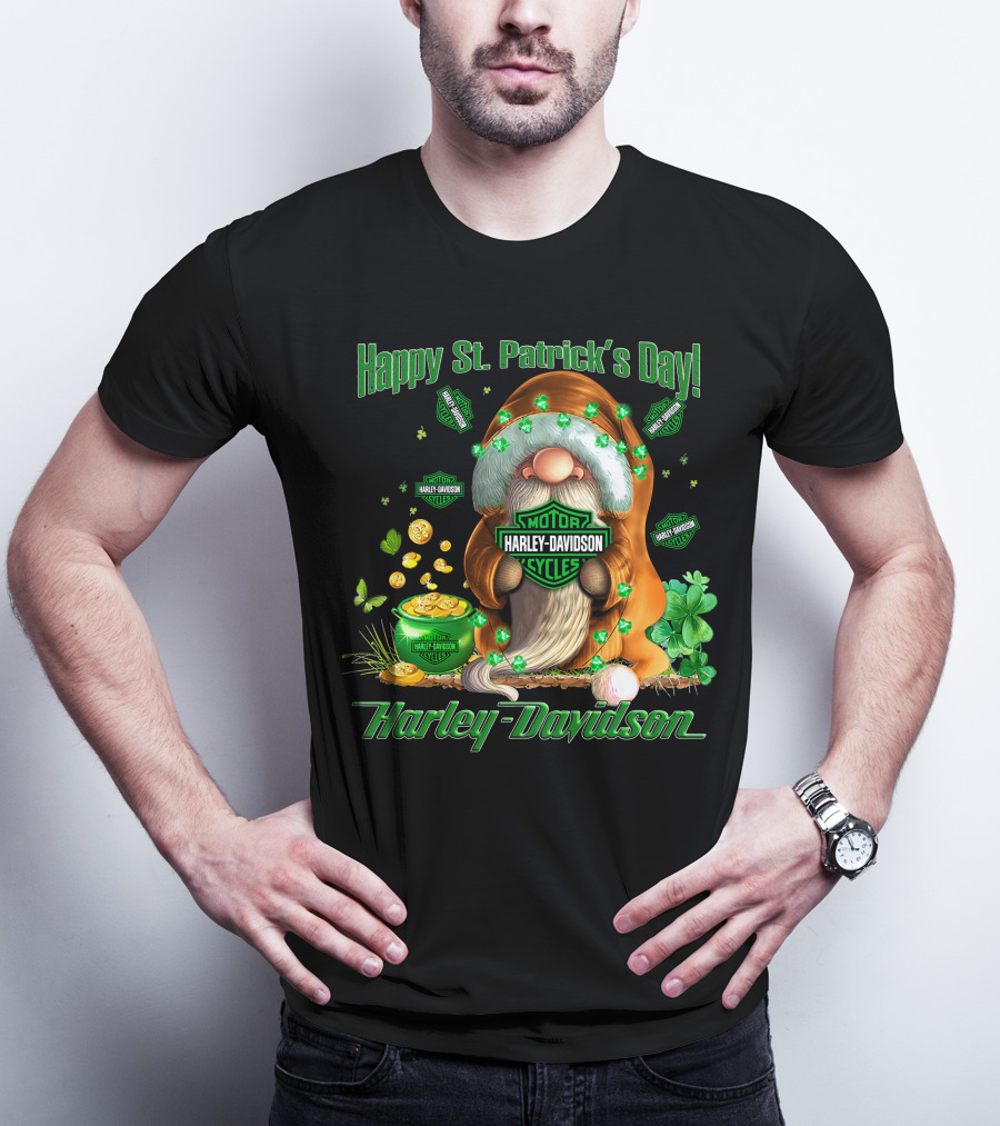 Happy St. Patrick's Day Harley Davidson Motorcycles Leprechaun Coin Clover T-Shirt