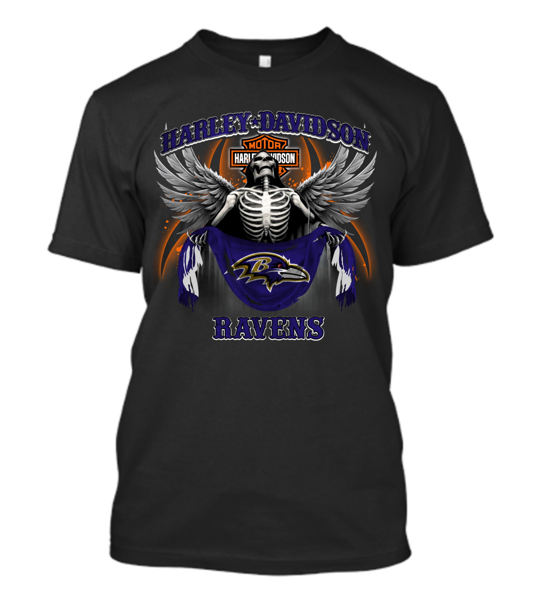Harley Davidson Skeleton Wings Baltimore Ravens T-Shirt