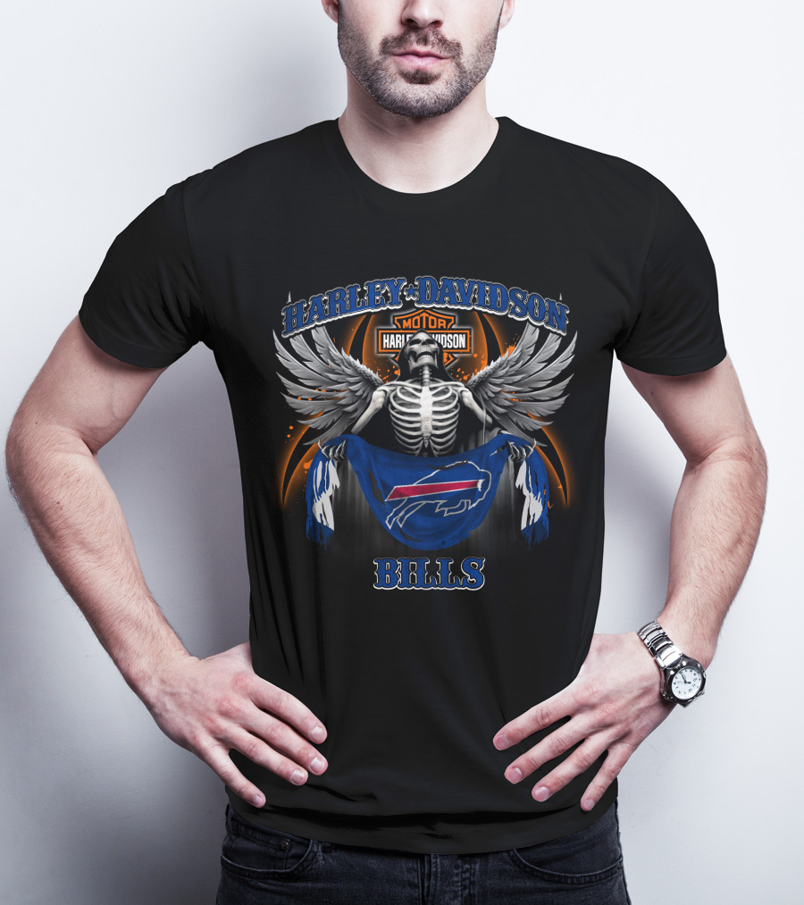 Harley Davidson Motor Buffalo Bills Skeleton Wings T-Shirt