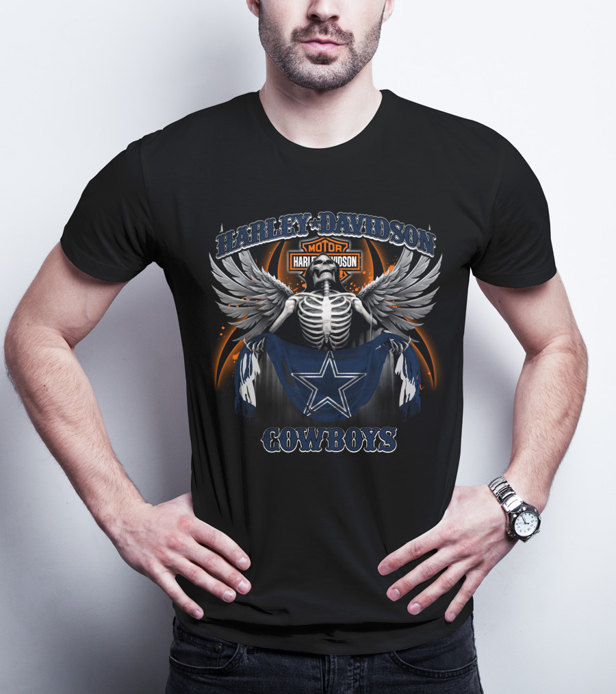 Harley Davidson Motor Skeleton Winged Cowboys T-Shirt