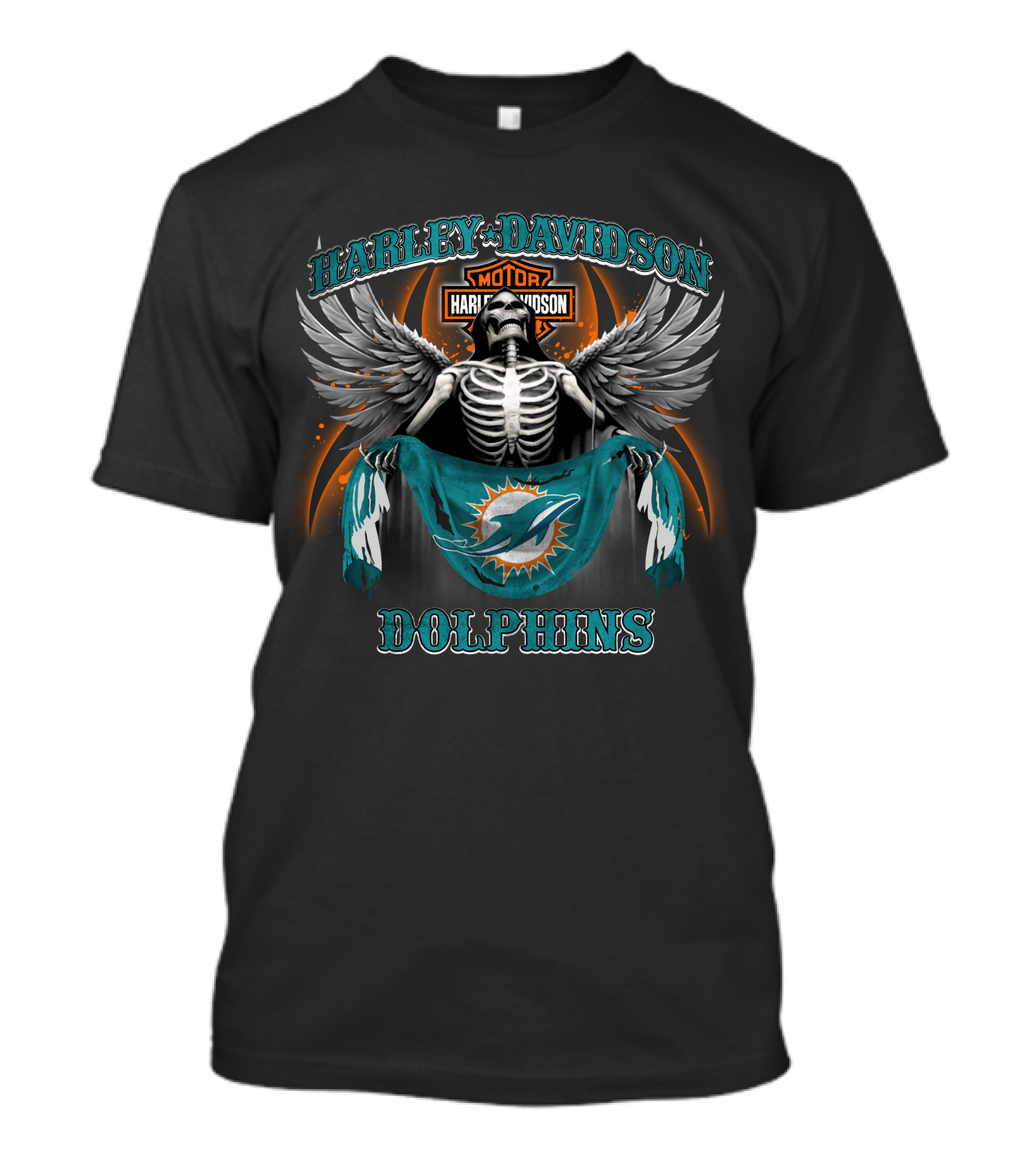 Harley Davidson Miami Dolphins Skeleton Wings T-Shirt