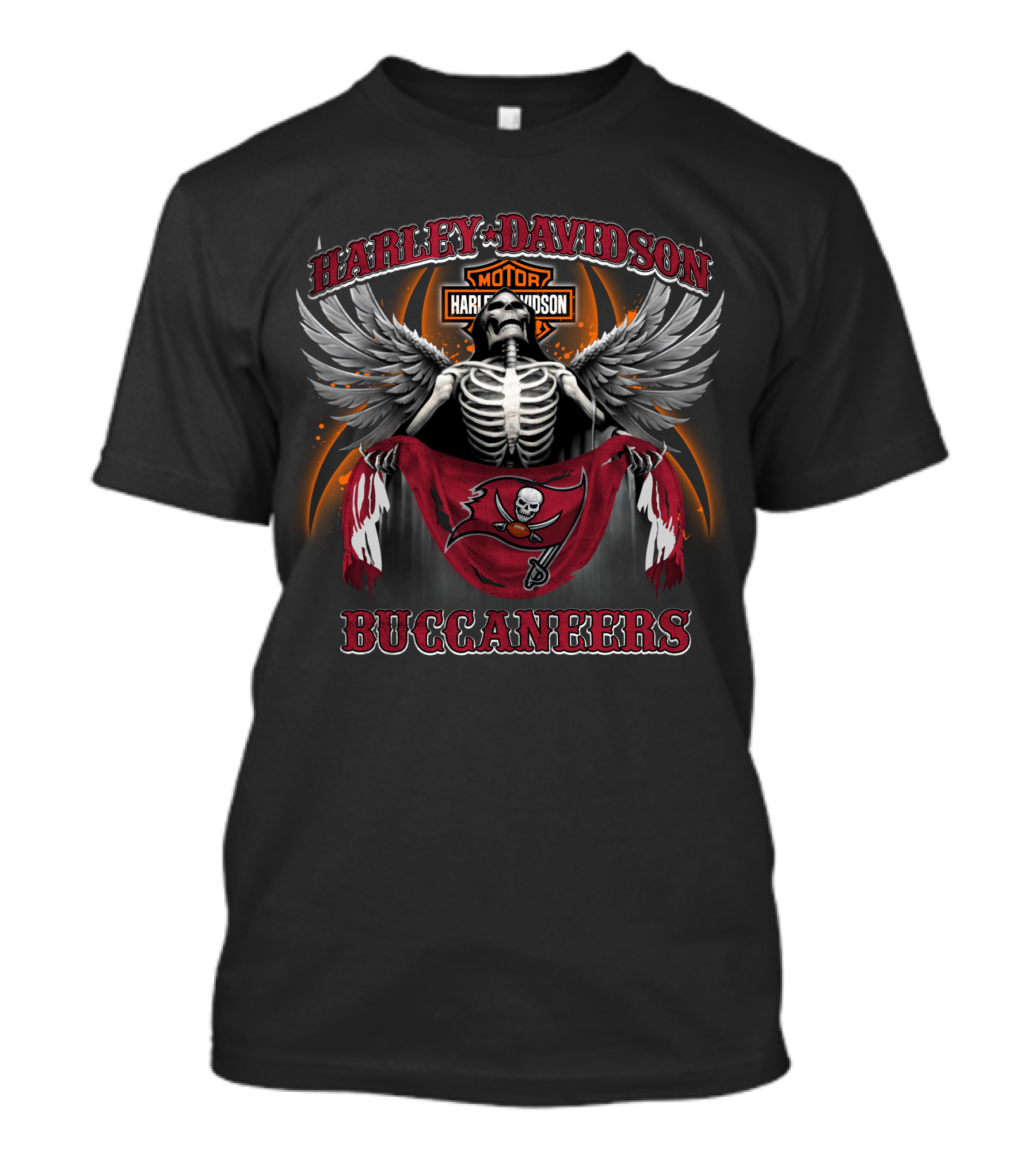 Harley Davidson Motor Tampa Bay Buccaneers Skeleton Wings T-Shirt