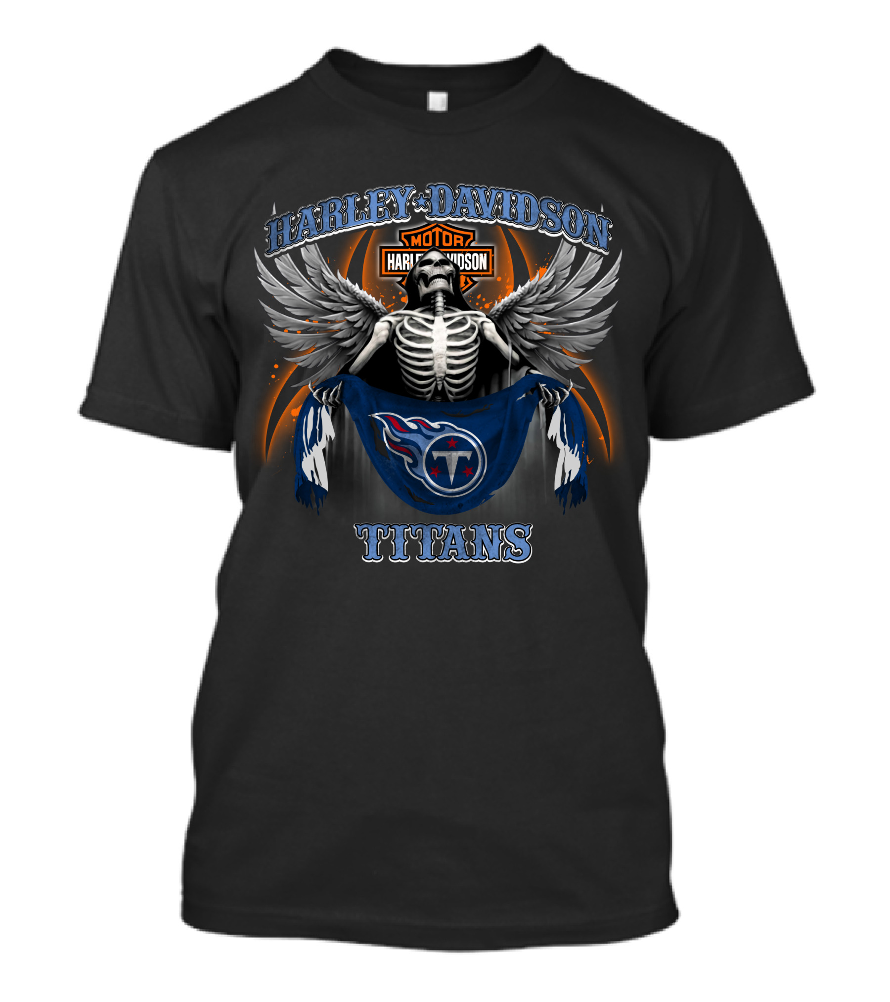 Harley Davidson Tennessee Titans Skeleton Wings Football Flag T-Shirt