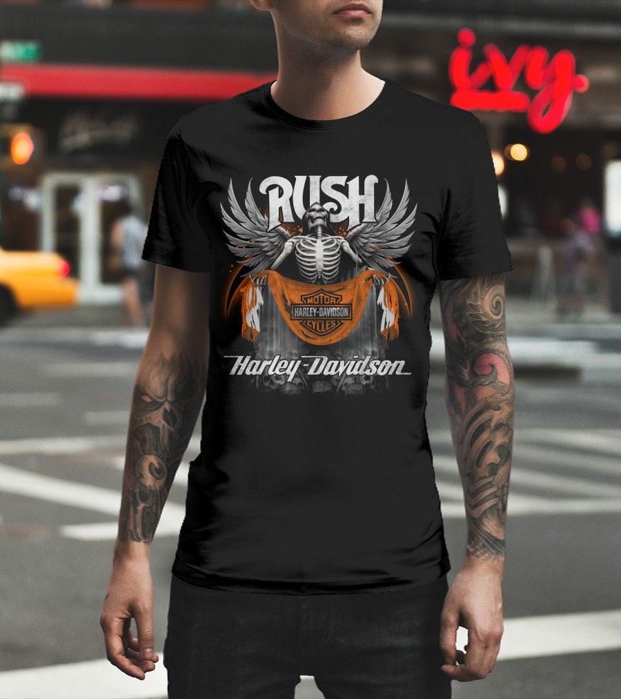 Rush Harley Davidson Motorcycles Skeleton Wings T-Shirt