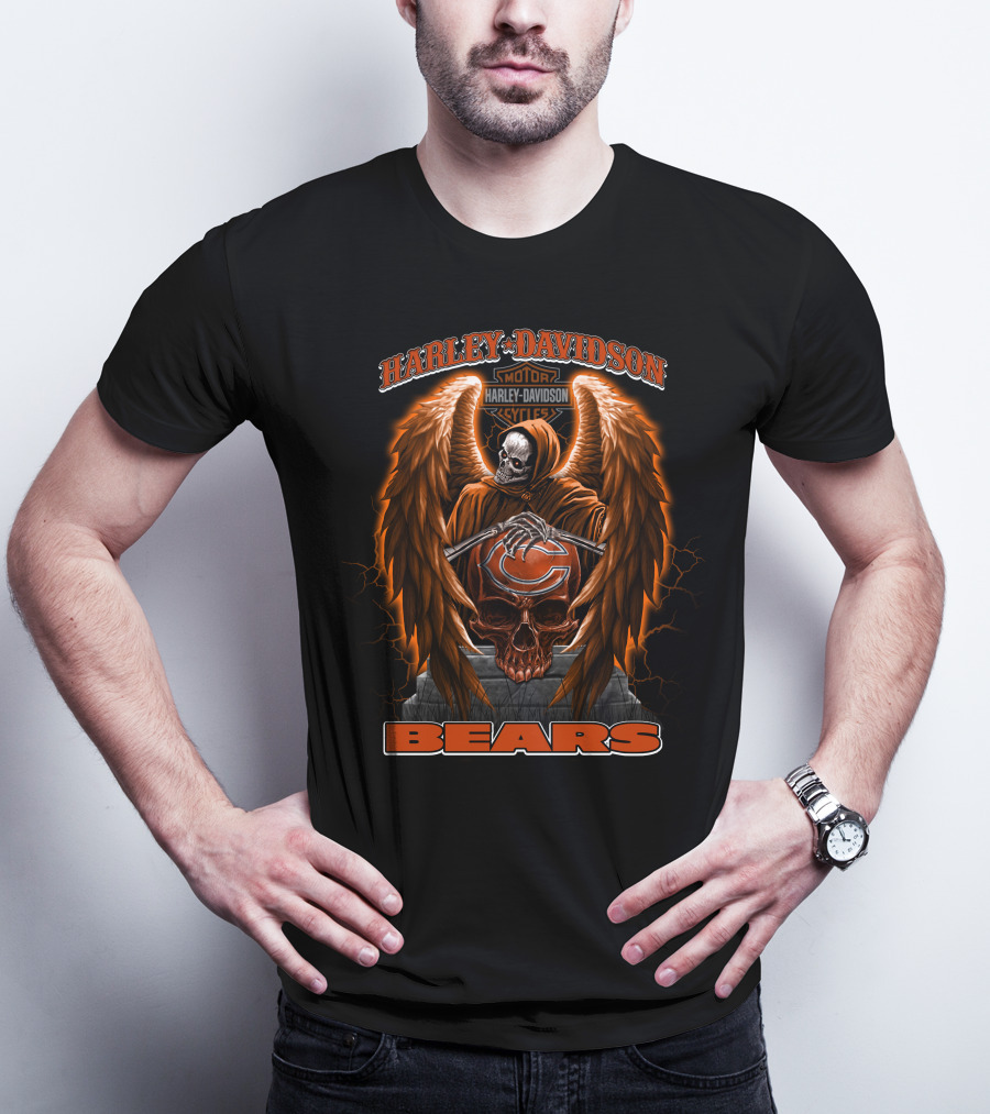 Harley Davidson Motorcycles Chicago Bears Skull Wings T-Shirt