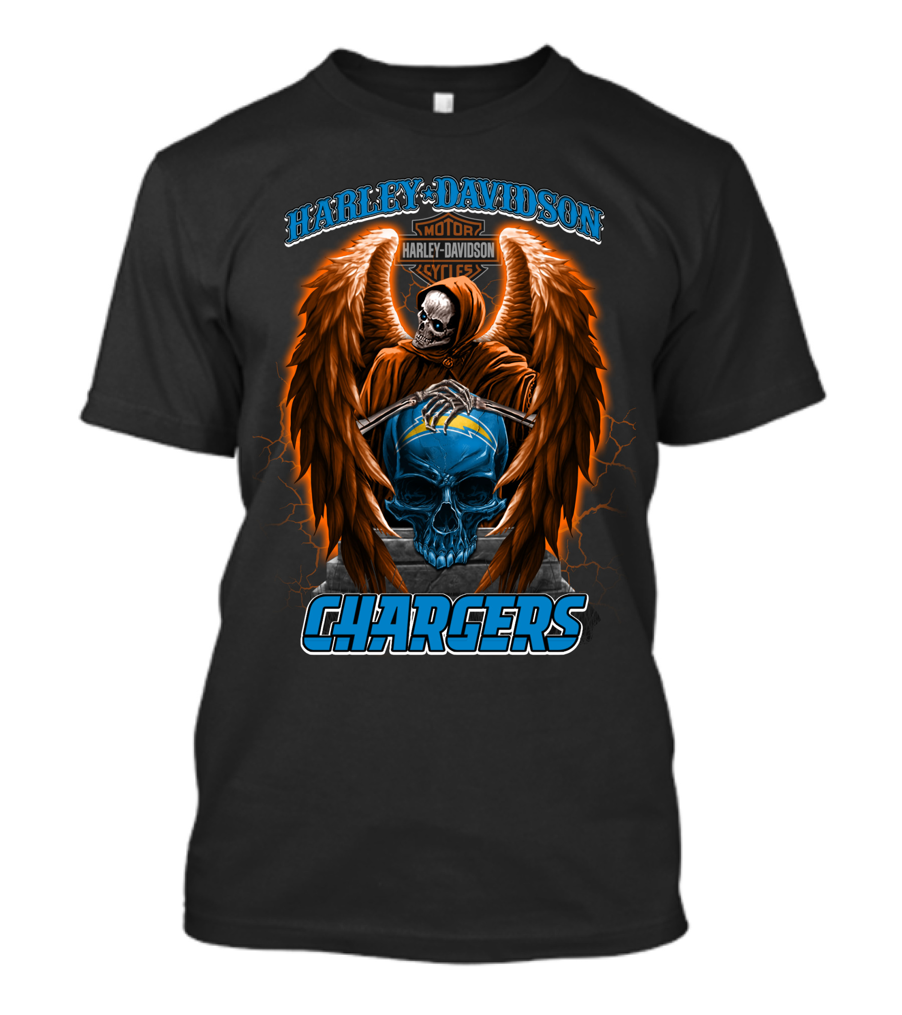 Harley Davidson Motor Cycles Chargers Skeleton Los Angeles Nfl T-Shirt
