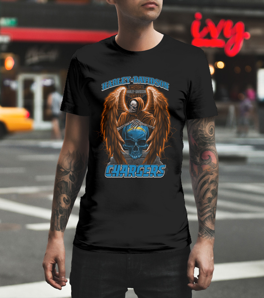 Harley Davidson Motor Cycles Chargers Skeleton Los Angeles Nfl T-Shirt