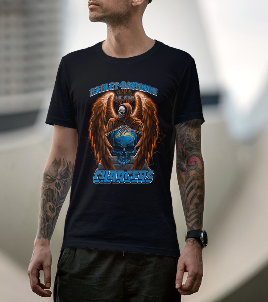 Harley Davidson Motor Cycles Chargers Skeleton Los Angeles Nfl T-Shirt