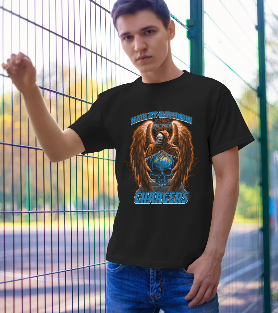 Harley Davidson Motor Cycles Chargers Skeleton Los Angeles Nfl T-Shirt
