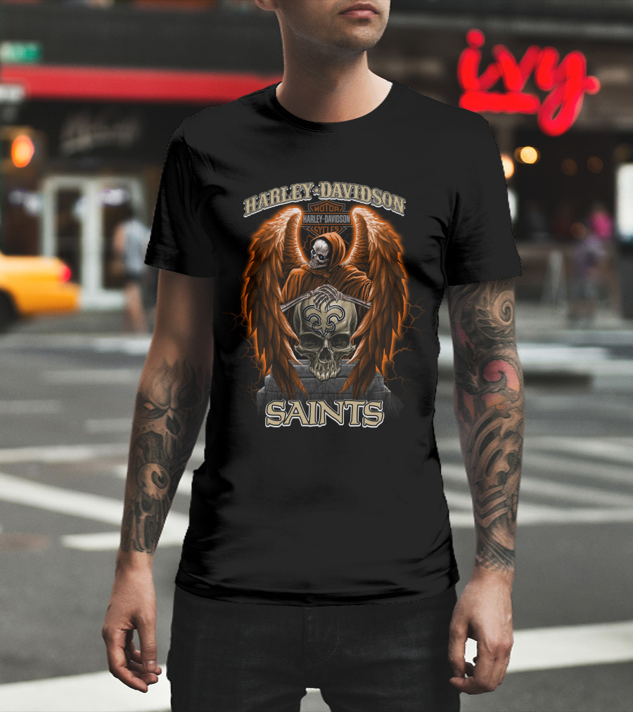 Harley Davidson Motorcycles New Orleans Saints Skull Reaper T-Shirt