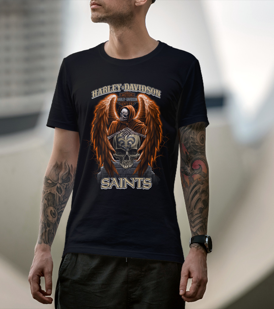 Harley Davidson Motorcycles New Orleans Saints Skull Reaper T-Shirt