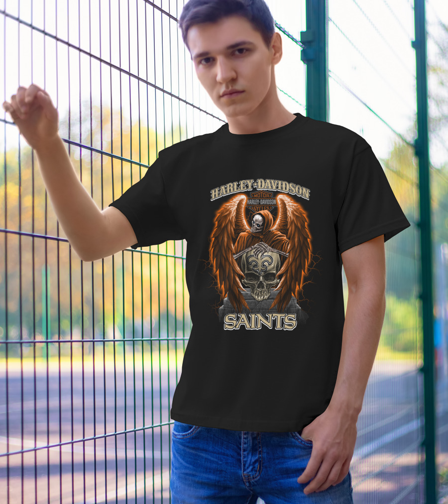 Harley Davidson Motorcycles New Orleans Saints Skull Reaper T-Shirt