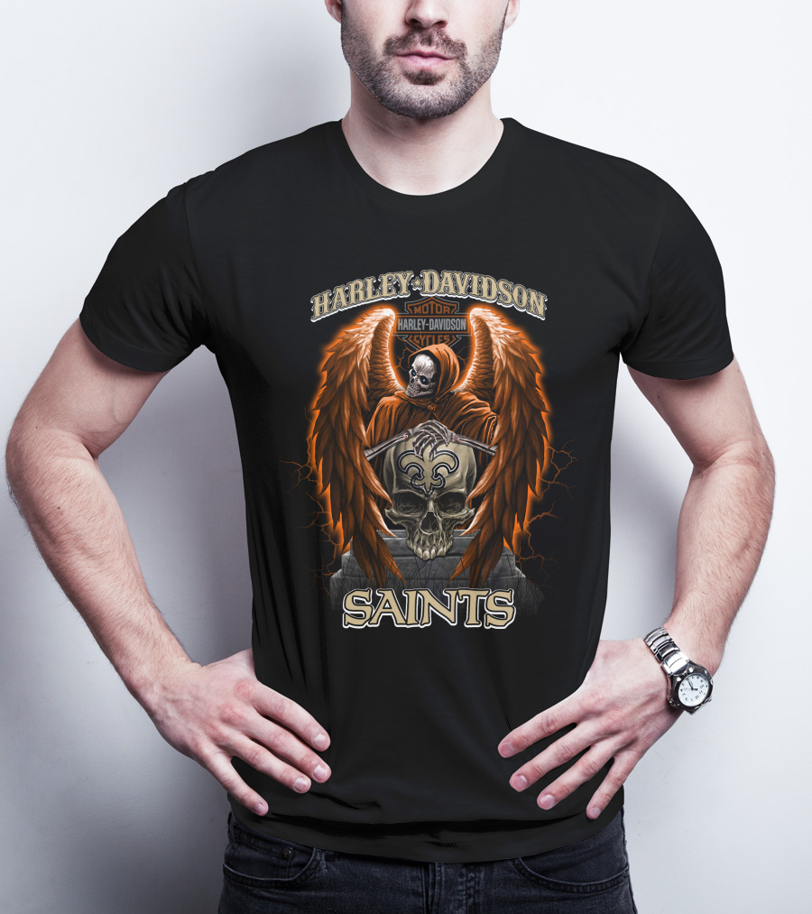 Harley Davidson Motorcycles New Orleans Saints Skull Reaper T-Shirt