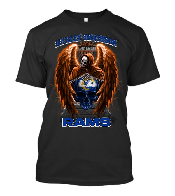 Harley Davidson Motorcycles Los Angeles Rams Nfl Skull Wings T-Shirt