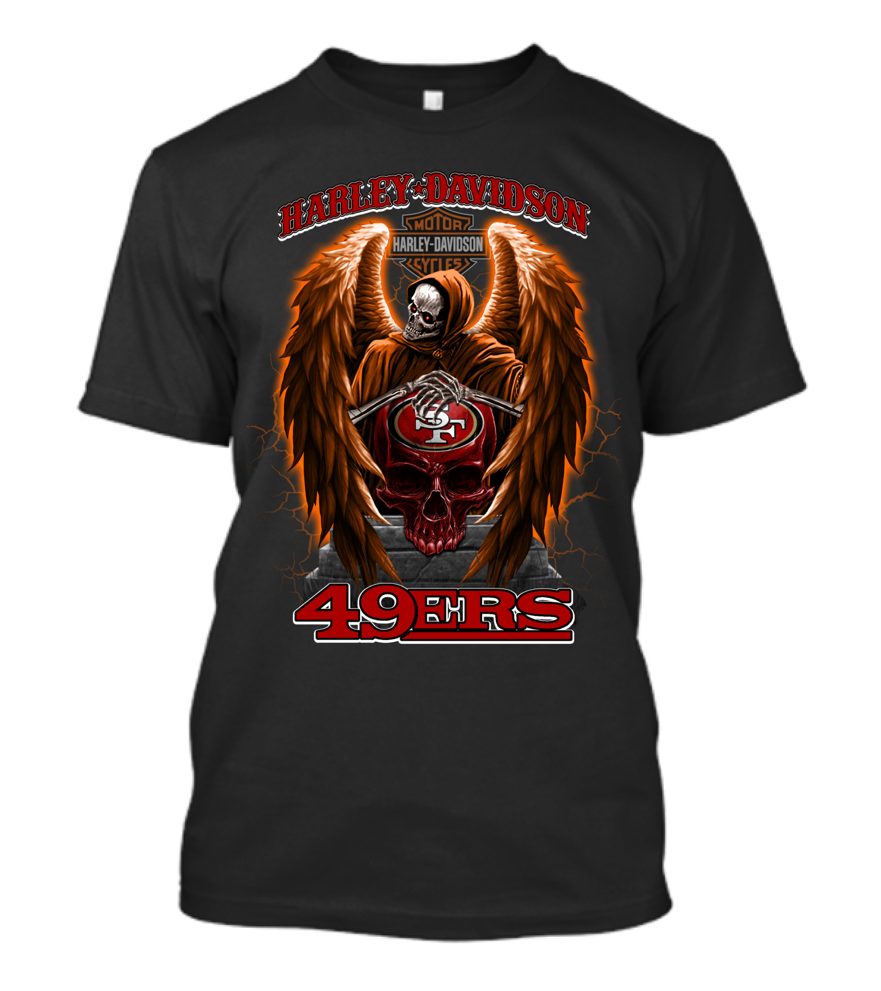 Harley Davidson San Francisco 49ers Nfl 49ers Skull With Wings T-Shirt