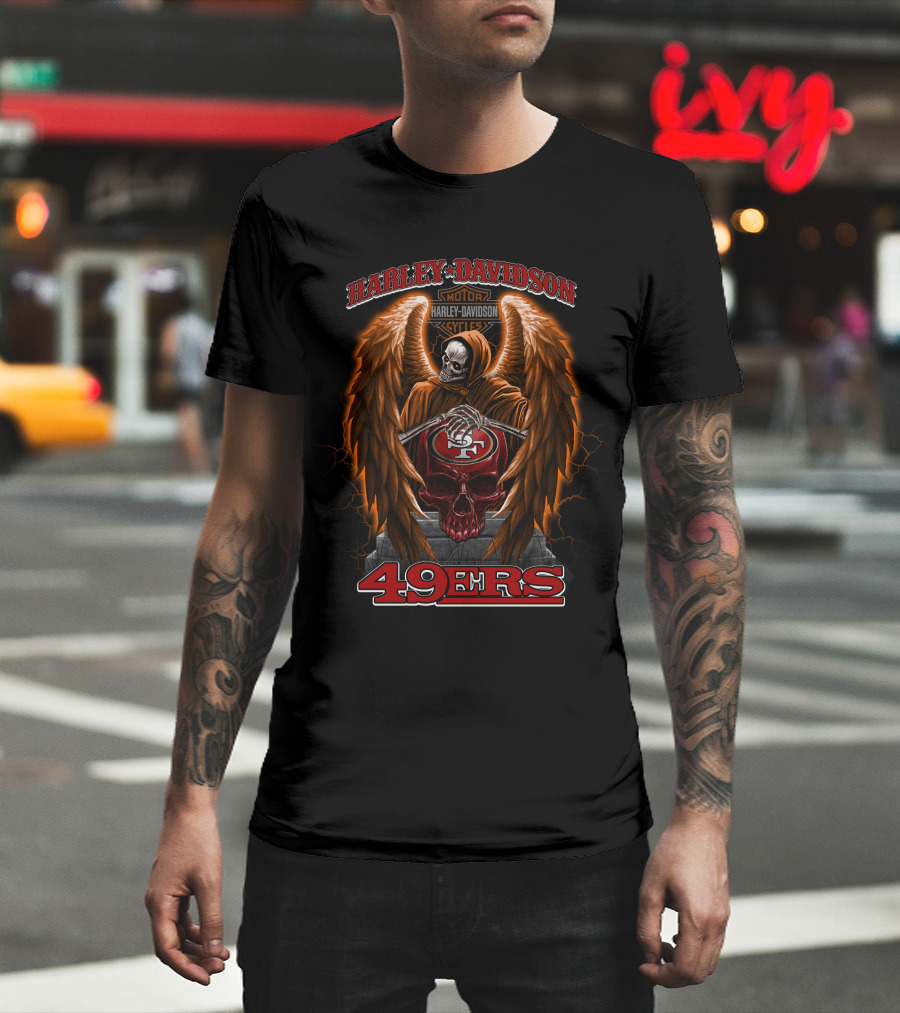 Harley Davidson San Francisco 49ers Nfl 49ers Skull With Wings T-Shirt