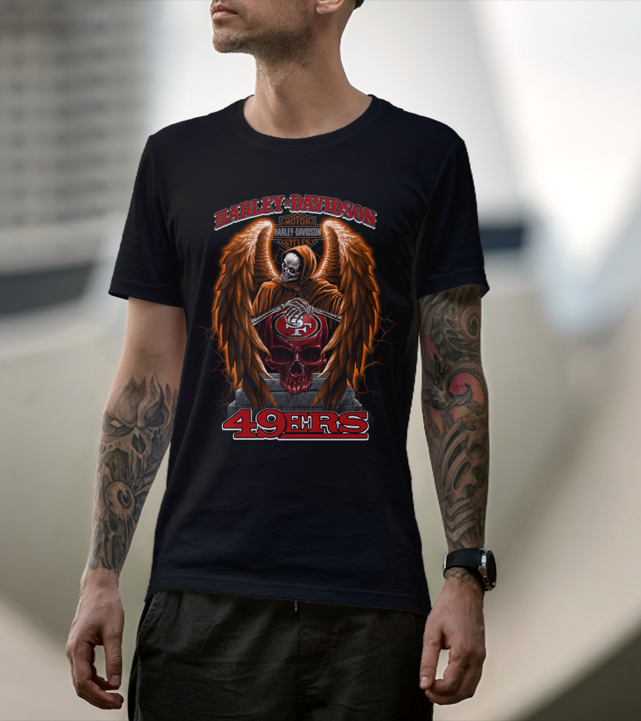 Harley Davidson San Francisco 49ers Nfl 49ers Skull With Wings T-Shirt
