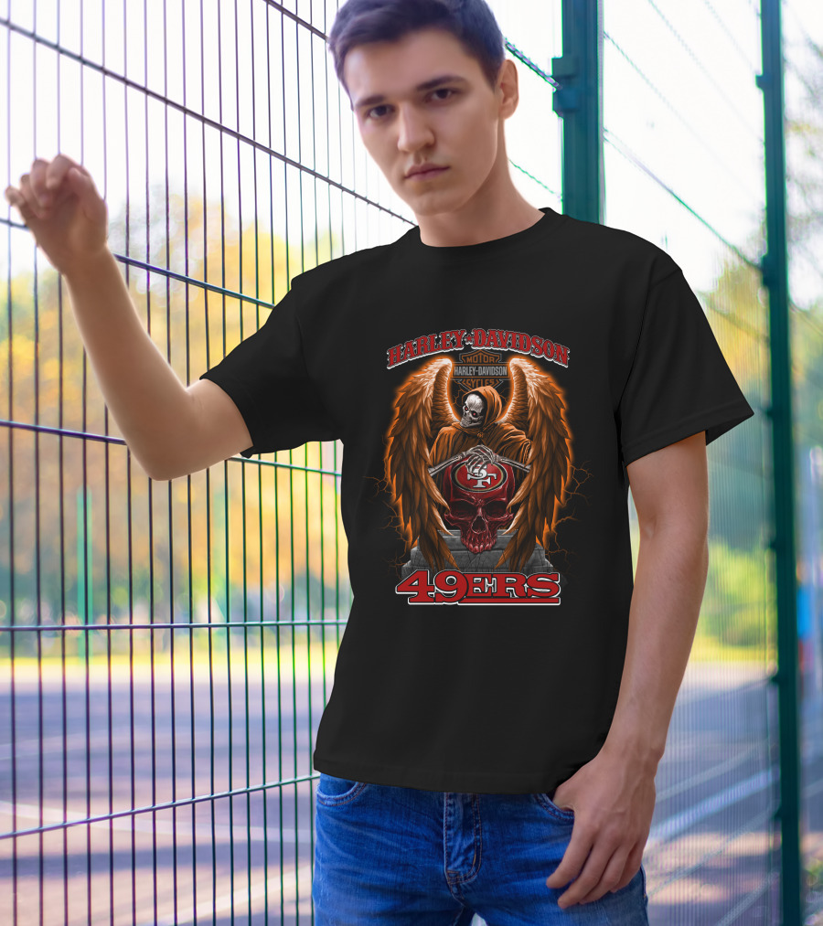 Harley Davidson San Francisco 49ers Nfl 49ers Skull With Wings T-Shirt