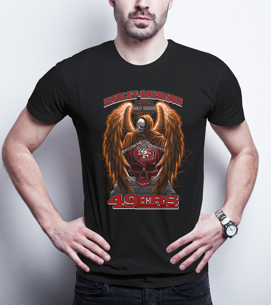 Harley Davidson San Francisco 49ers Nfl 49ers Skull With Wings T-Shirt