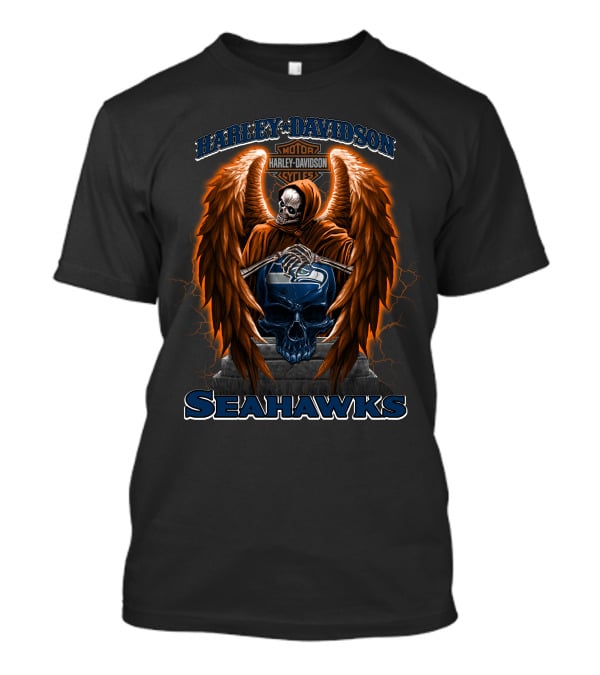 Seattle Seahawks Nfl Harley Davidson Skull Wings T-Shirt