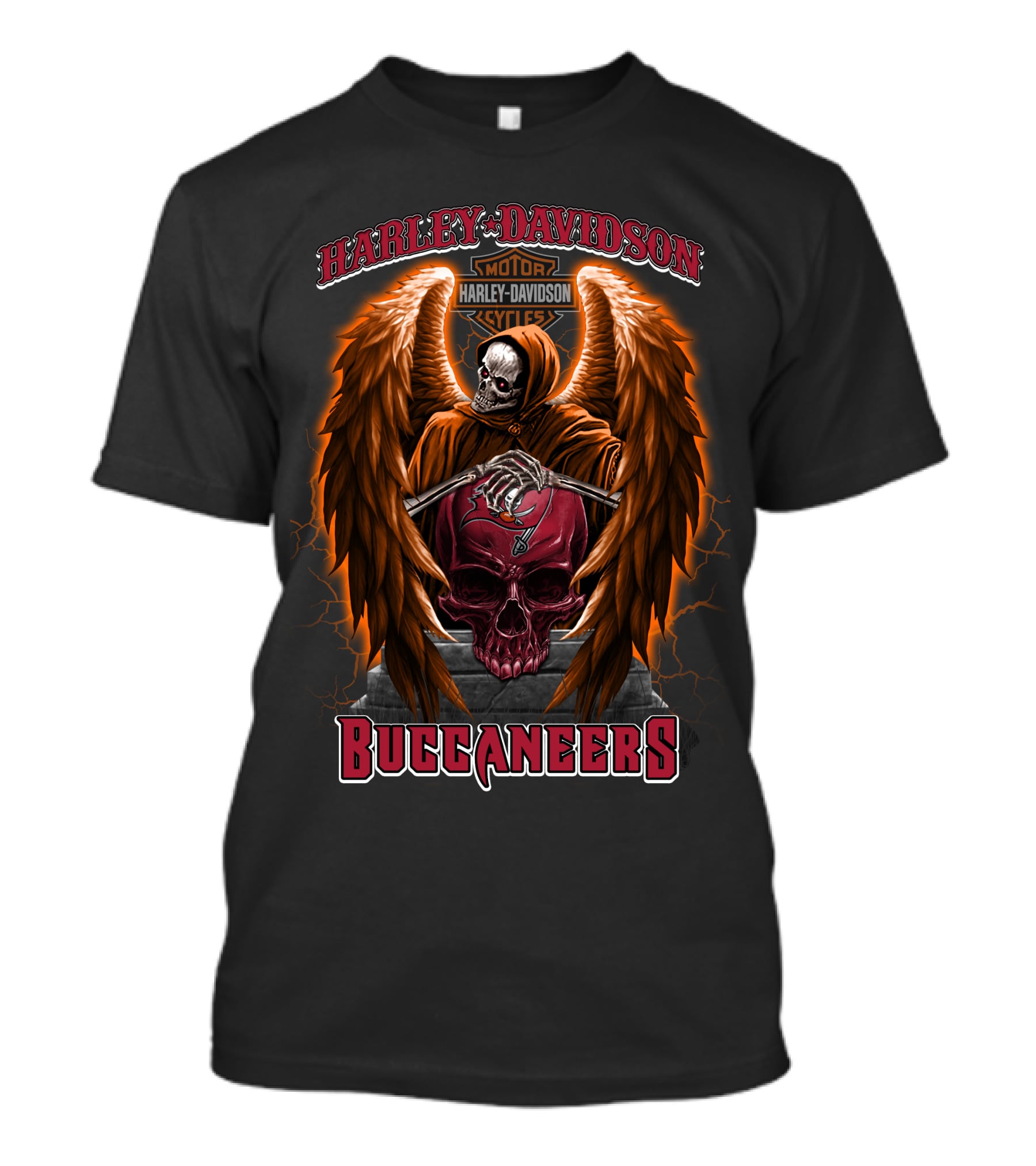Harley Davidson Motorcycles Buccaneers Nfl Tampa Bay Grim Reaper Wings T-Shirt