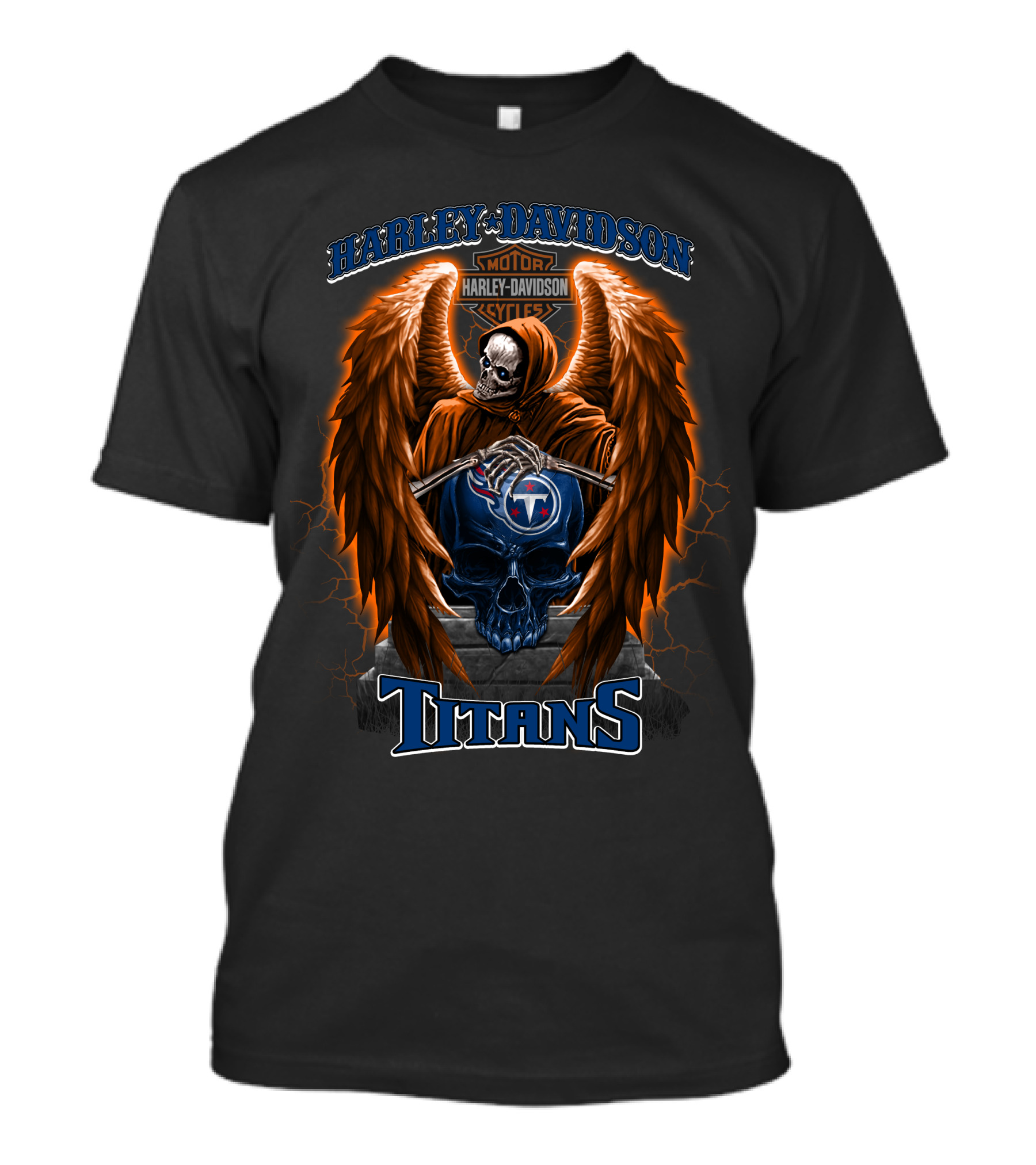 Harley Davidson Motorcycles Tennessee Titans Nfl Skull With Wings T-Shirt