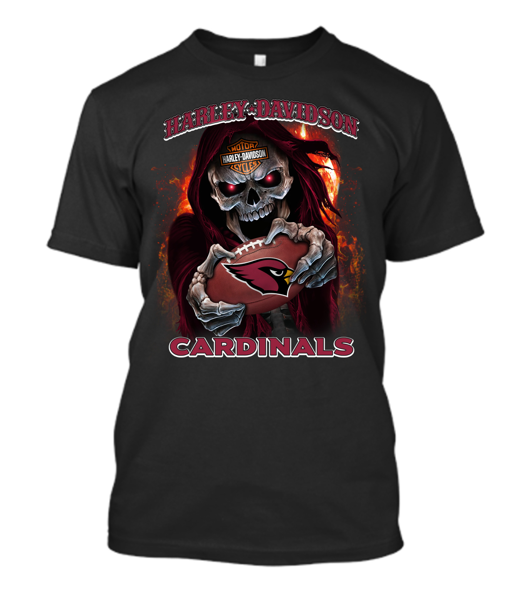 Harley Davidson Skull Holding Arizona Cardinals Football T-Shirt
