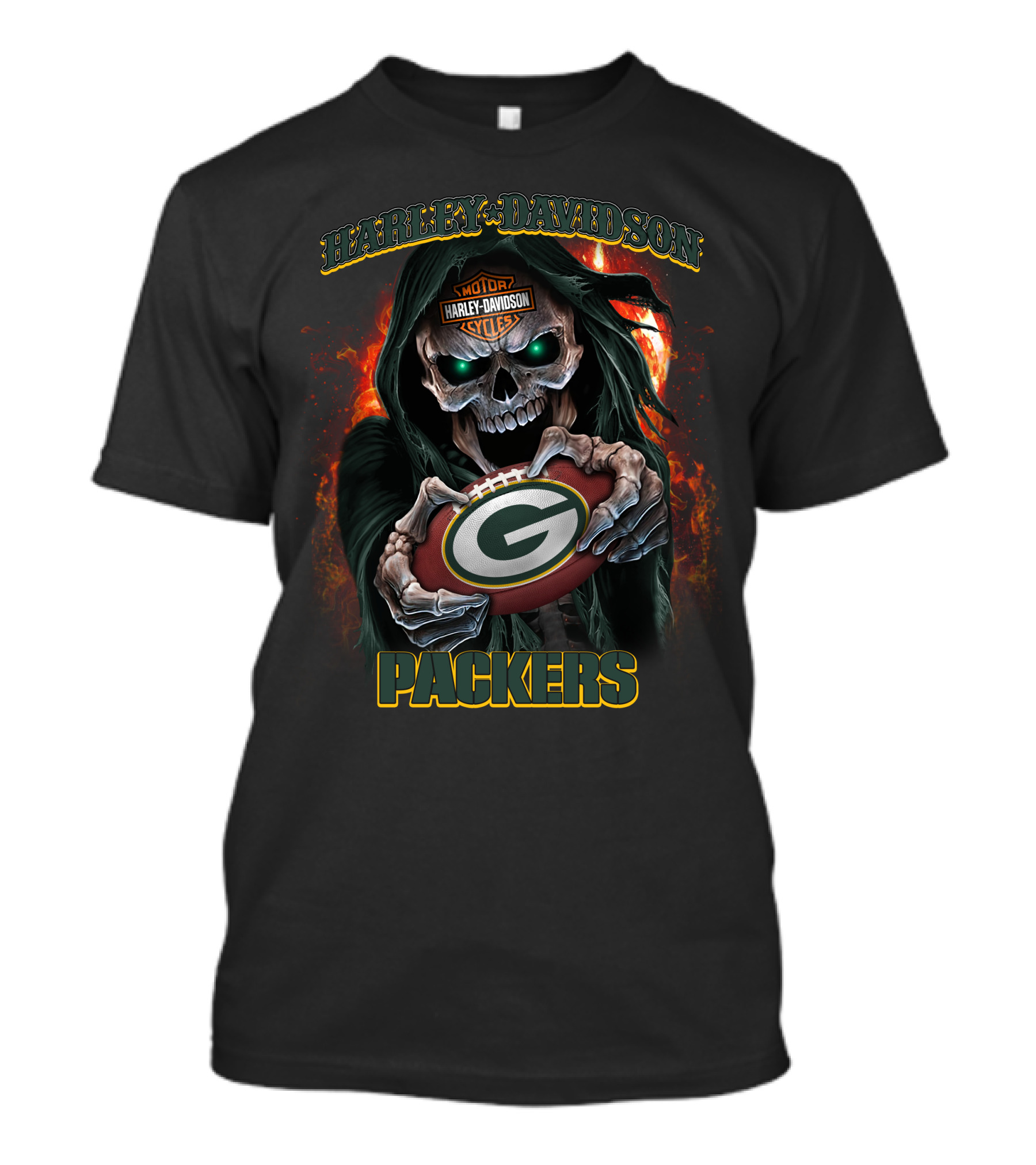 Harley Davidson Motor Cycles Green Bay Packers Skull T-Shirt