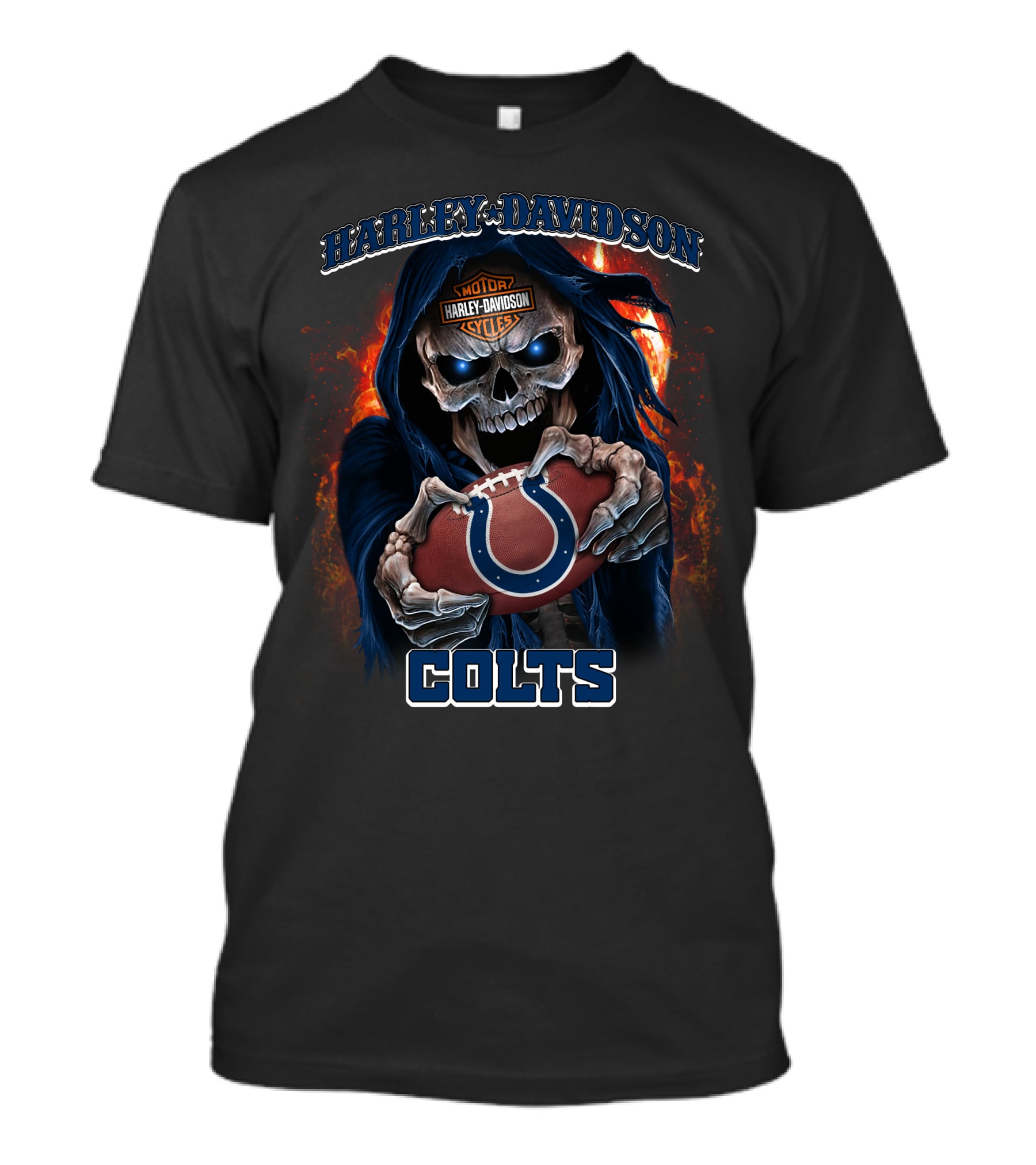 Harley Davidson Motorcycles Fire Skull Indianapolis Colts T-Shirt