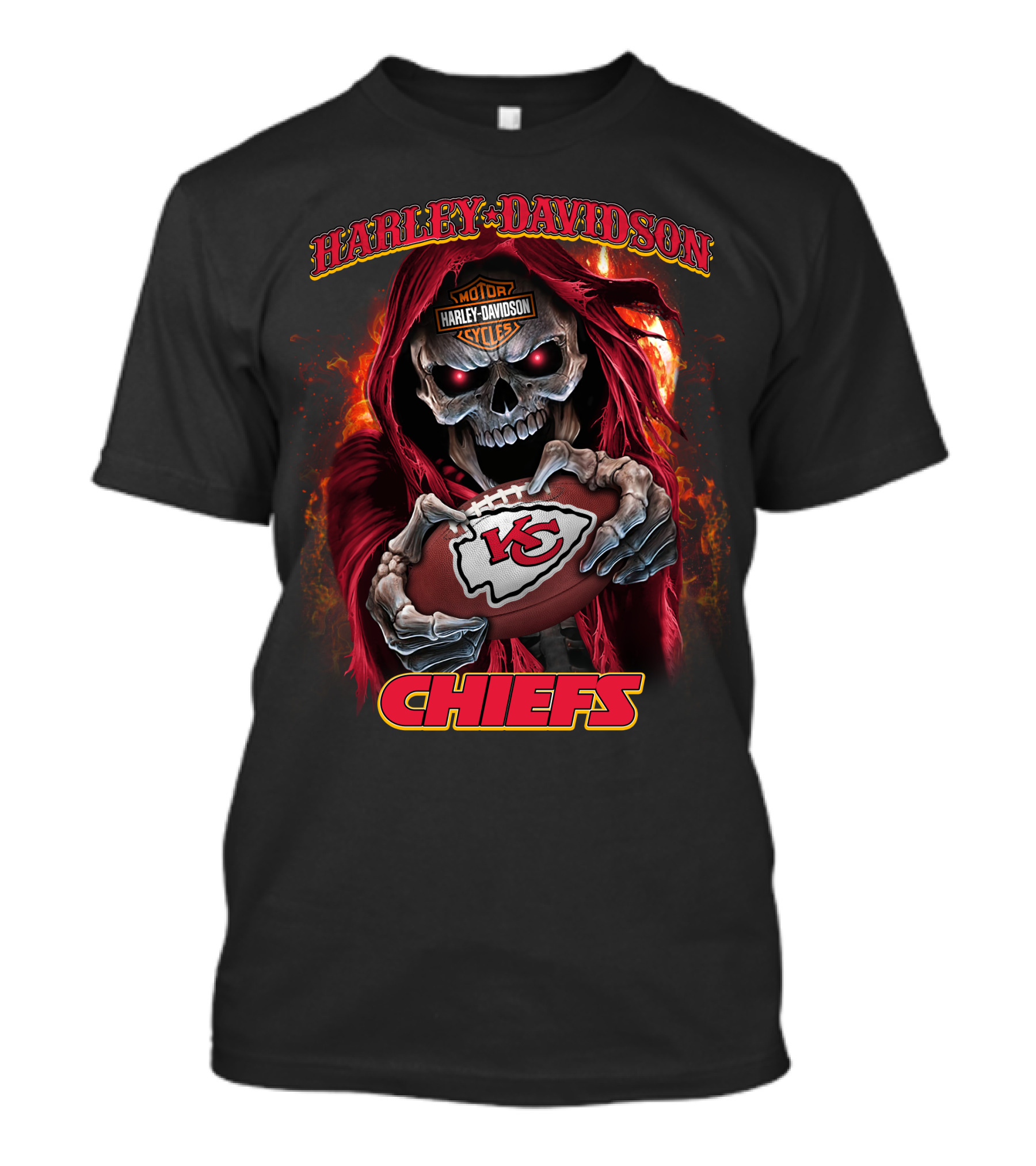 Harley Davidson Motor Cycles Skull Kansas City Chiefs T-Shirt