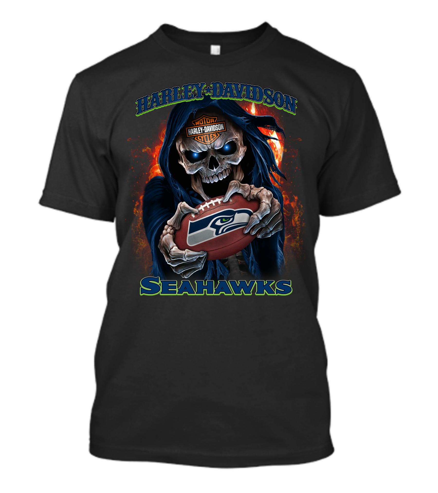 Harley Davidson Motor Cycles Skull Seahawks Football T-Shirt