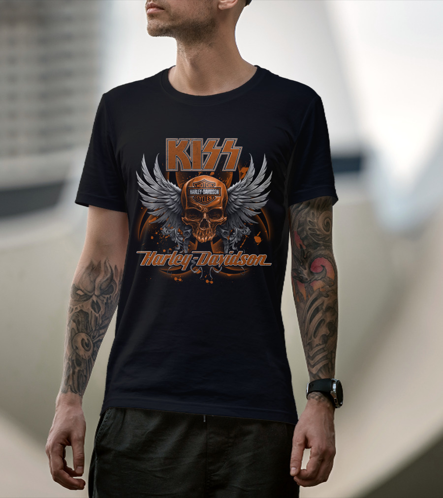 Kiss Harley Davidson Motorcycles Skull Wings T-Shirt