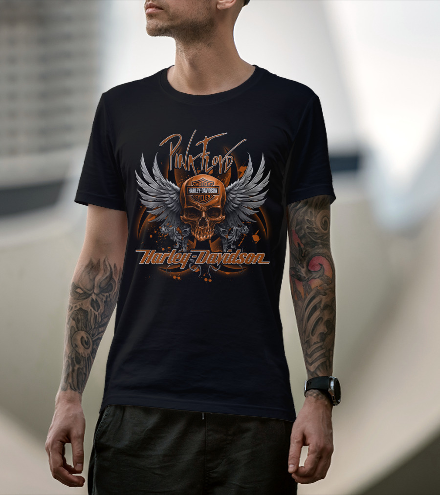Pink Floyd Harley Davidson Motorcycles Skull Wings T-Shirt