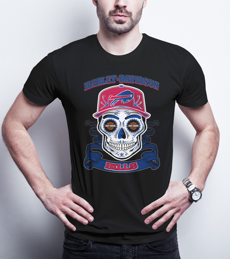 Harley Davidson Buffalo Bills Nfl Skull T-Shirt