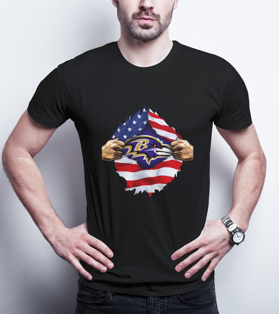 Baltimore Ravens American Flag Symbol Pulled Apart T-Shirt