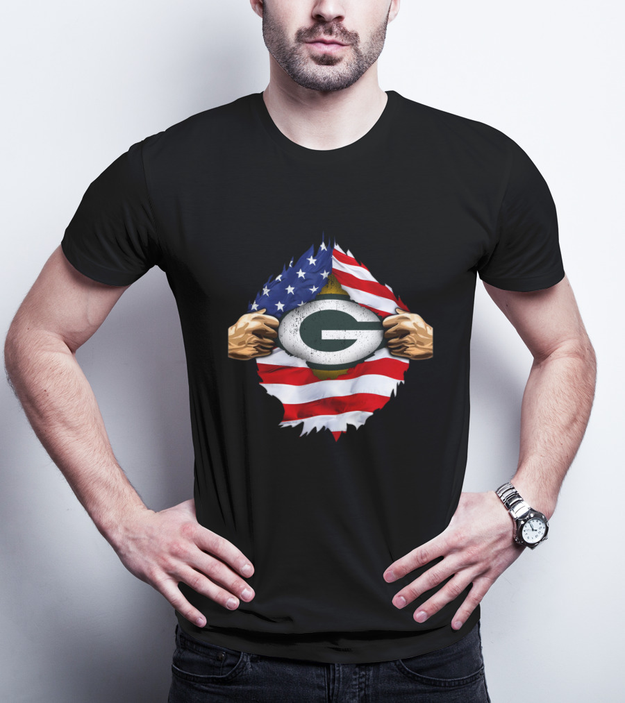 Green Bay Packers American Flag Superhero Rip T-Shirt
