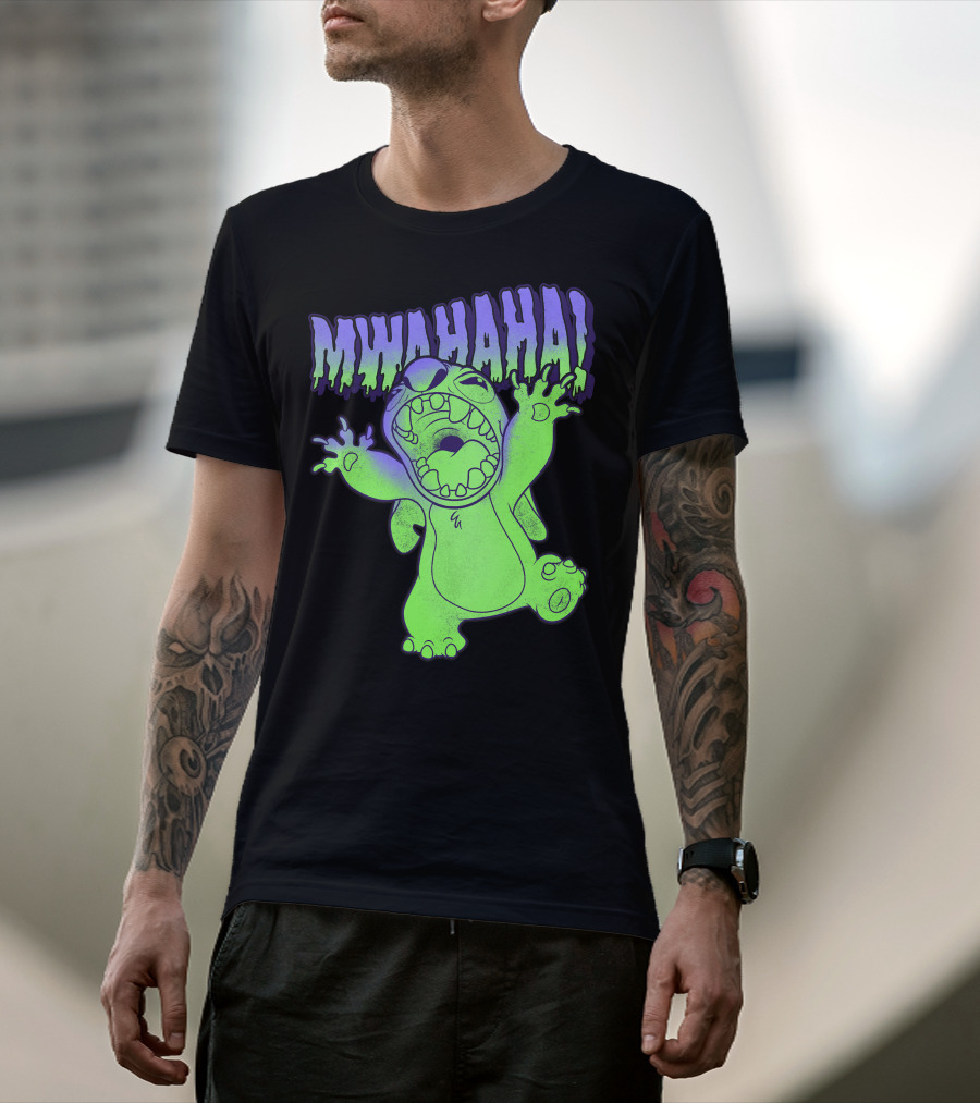Disney Stitch Halloween Mwahaha Green Glow T-Shirt