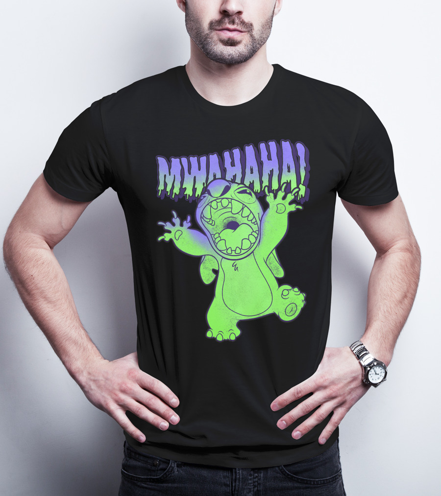 Disney Stitch Halloween Mwahaha Green Glow T-Shirt