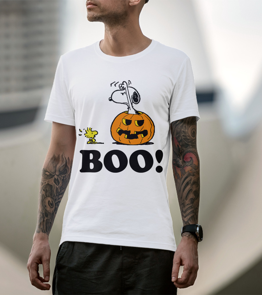 Snoopy Woodstock Halloween Pumpkin BOO T-Shirt