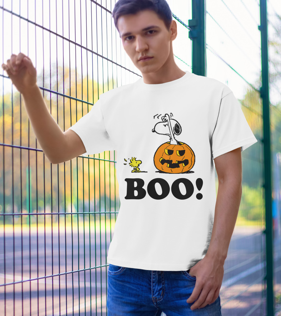Snoopy Woodstock Halloween Pumpkin BOO T-Shirt