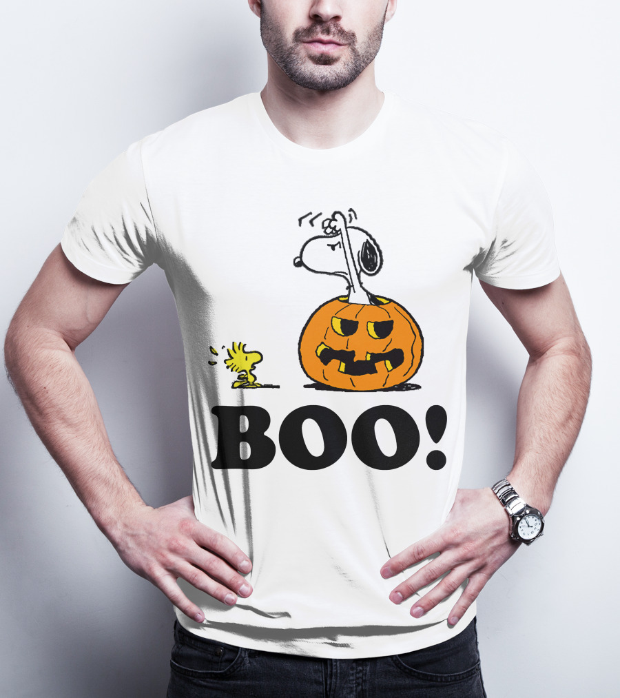 Snoopy Woodstock Halloween Pumpkin BOO T-Shirt