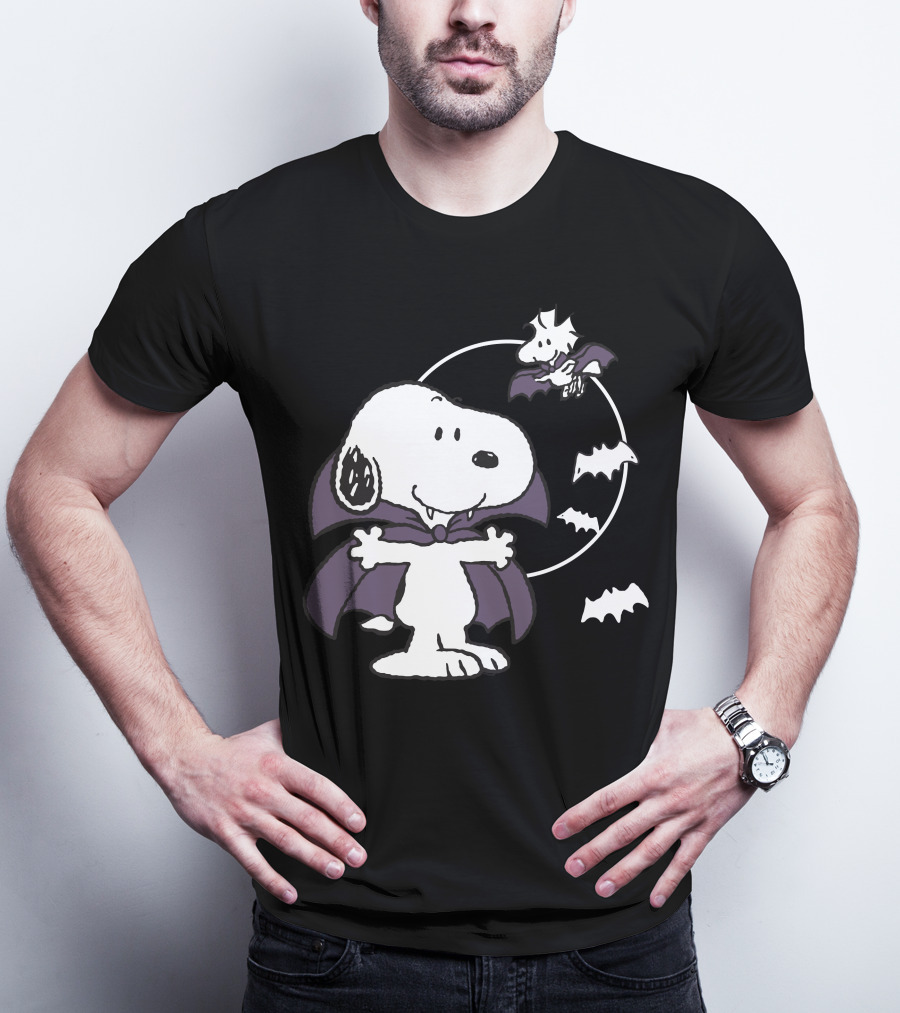 Snoopy Halloween Vampire With Flying Bats T-Shirt