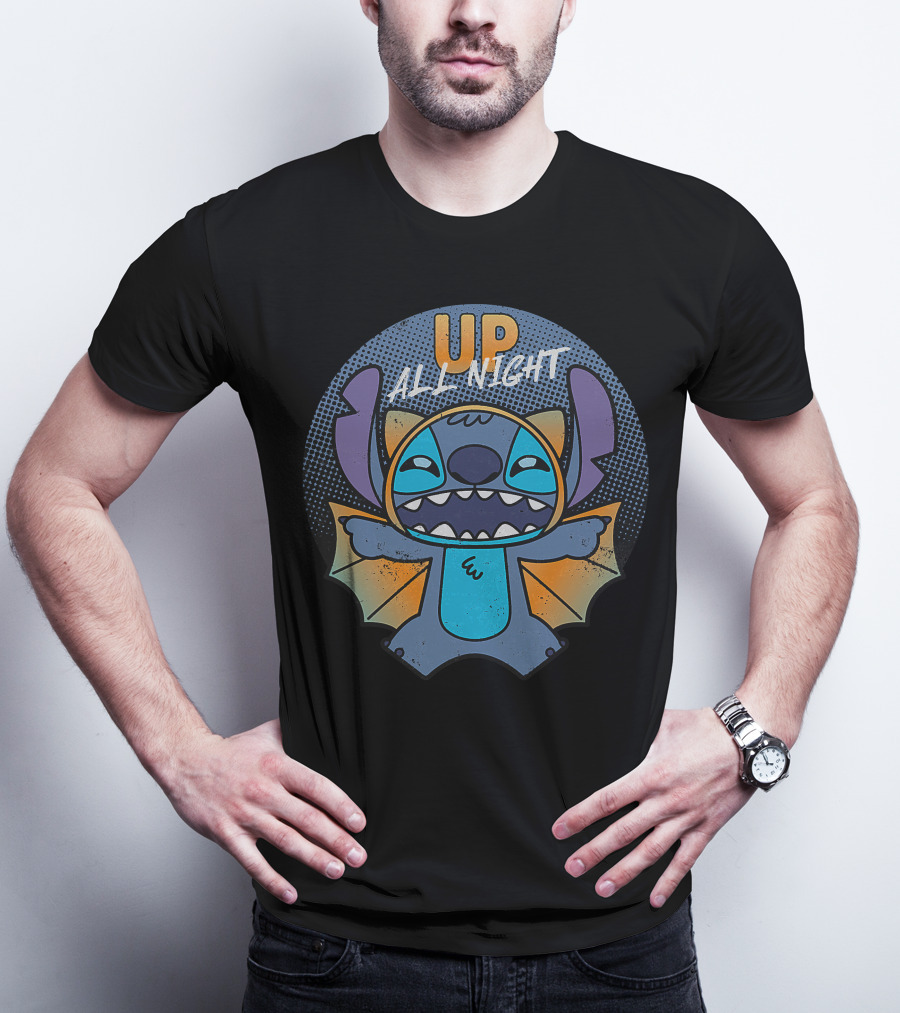 Up All Night Stitch Halloween Bat T-Shirt