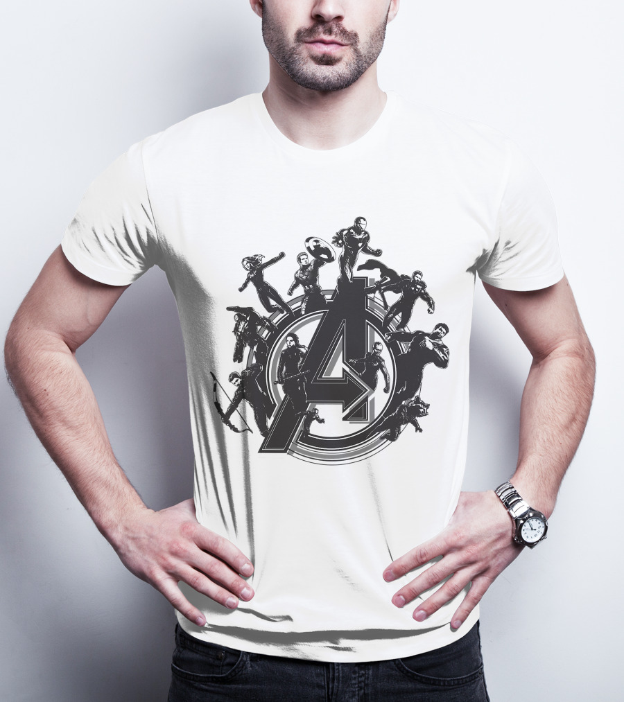 Marvel Avengers Endgame Flying Heroes Emblem With Iconic Characters T-Shirt