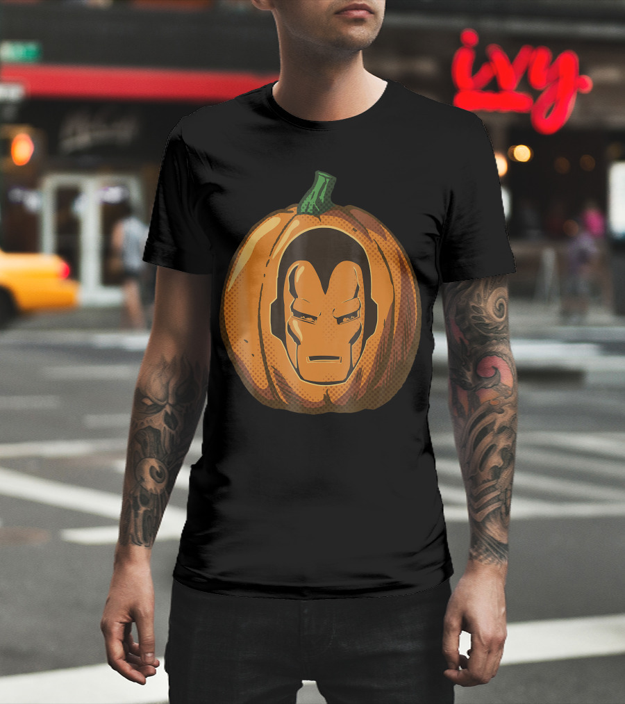 Iron Man Face Carved Halloween Pumpkin T-Shirt