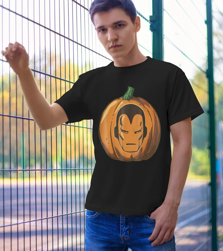 Iron Man Face Carved Halloween Pumpkin T-Shirt