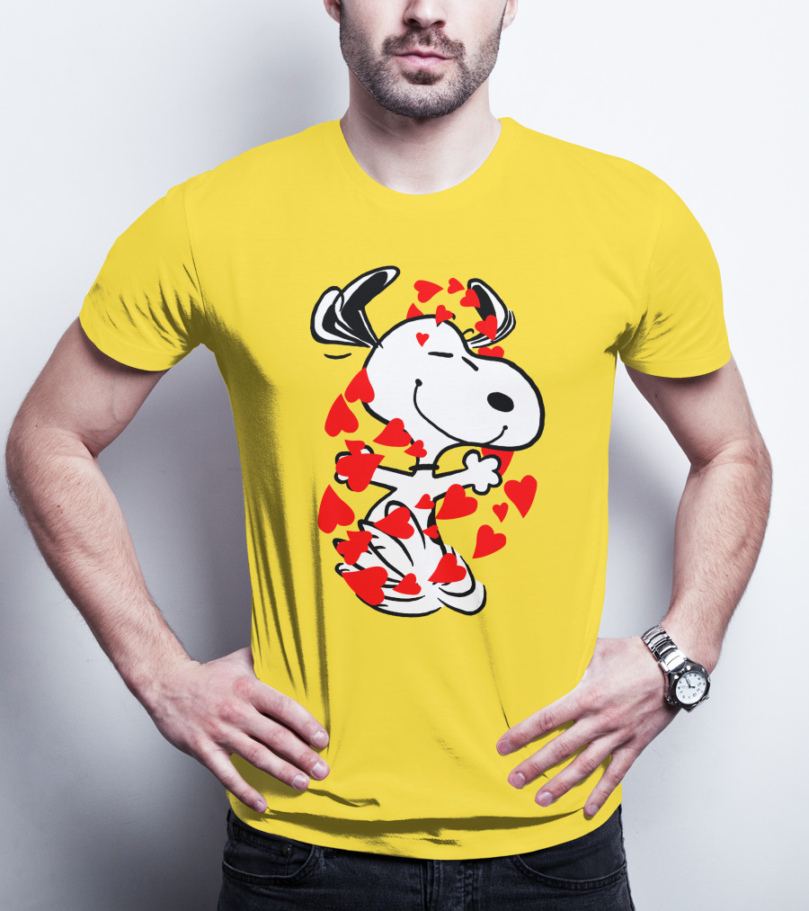 Snoopy Surrounded By Red Hearts Hugging Blissfully T-Shirt