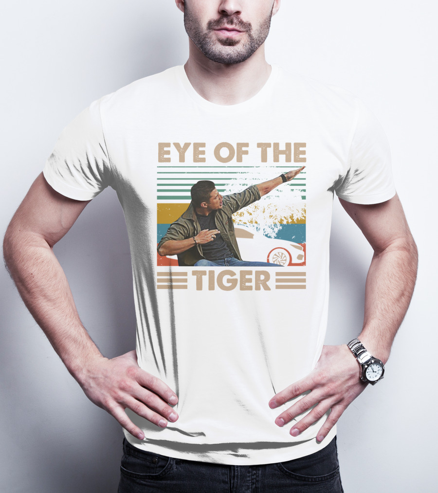 EYE OF THE TIGER Retro Action Pose With Car And Stripes T-Shirt