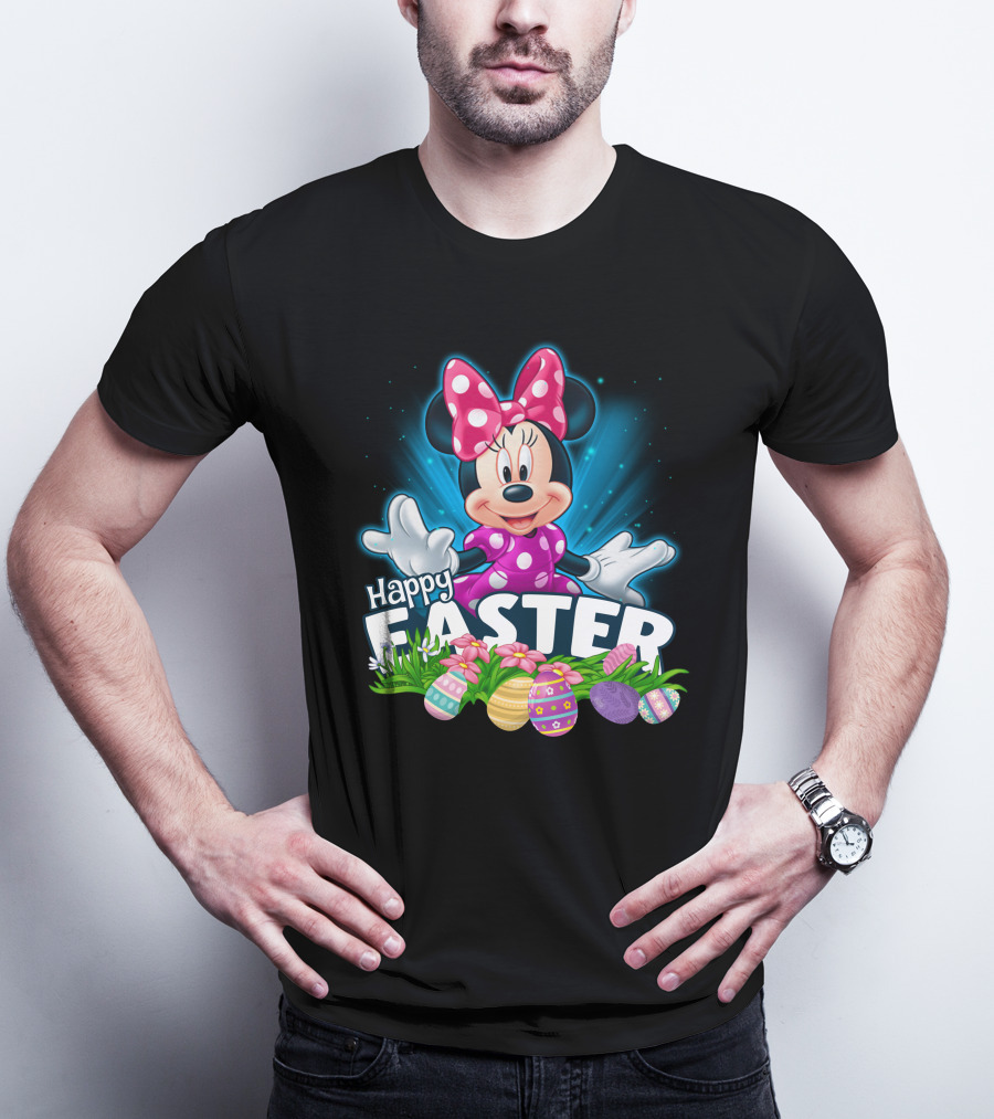 Minnie Mouse Happy Easter With Colorful Eggs And Flowers T-Shirt